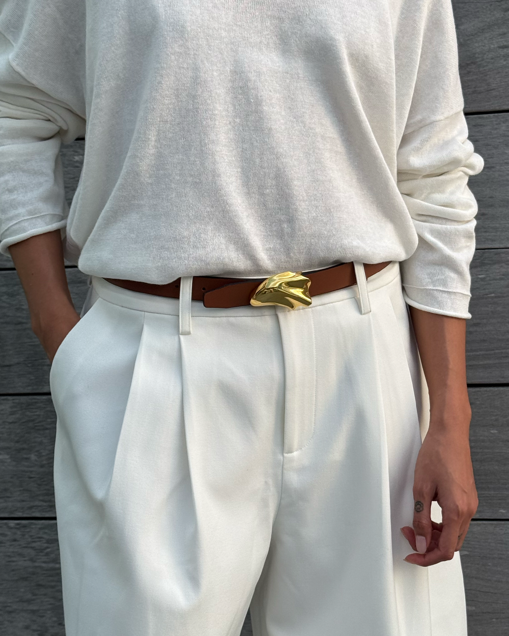 Portia Convertible Gold Leather Belt | JENNY BIRD