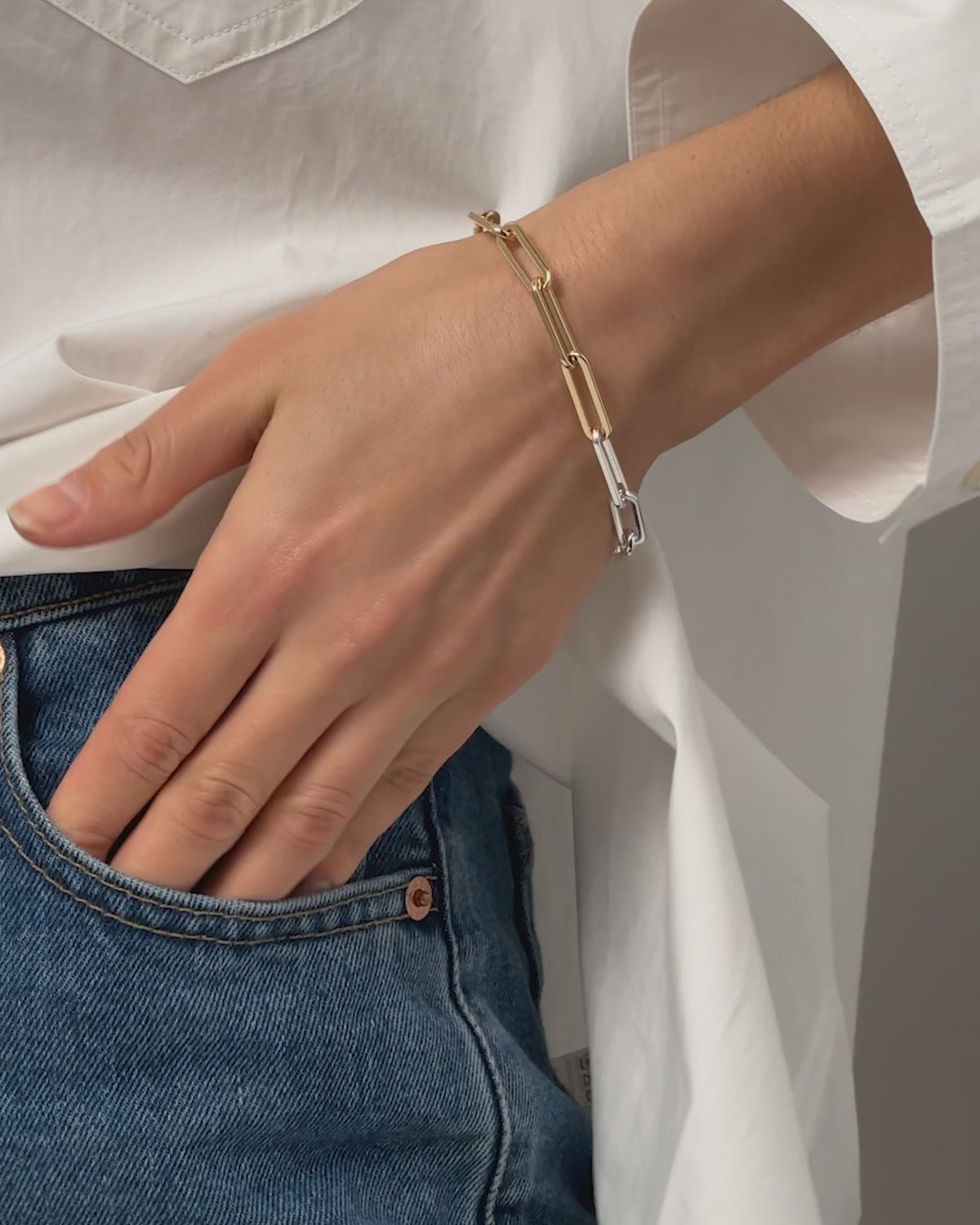 Andi Slim Bracelet | Two-Tone Paperclip Chain | JENNY BIRD